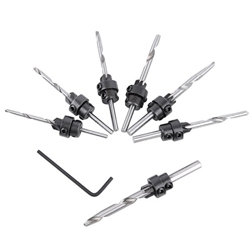 Youwise Countersink Drill Bits Set 7PCS Counter Sink Bit for Wood High Speed Steel, Woodworking Carpentry Reamer with 1 Hex Key Wrench and Wooden Box