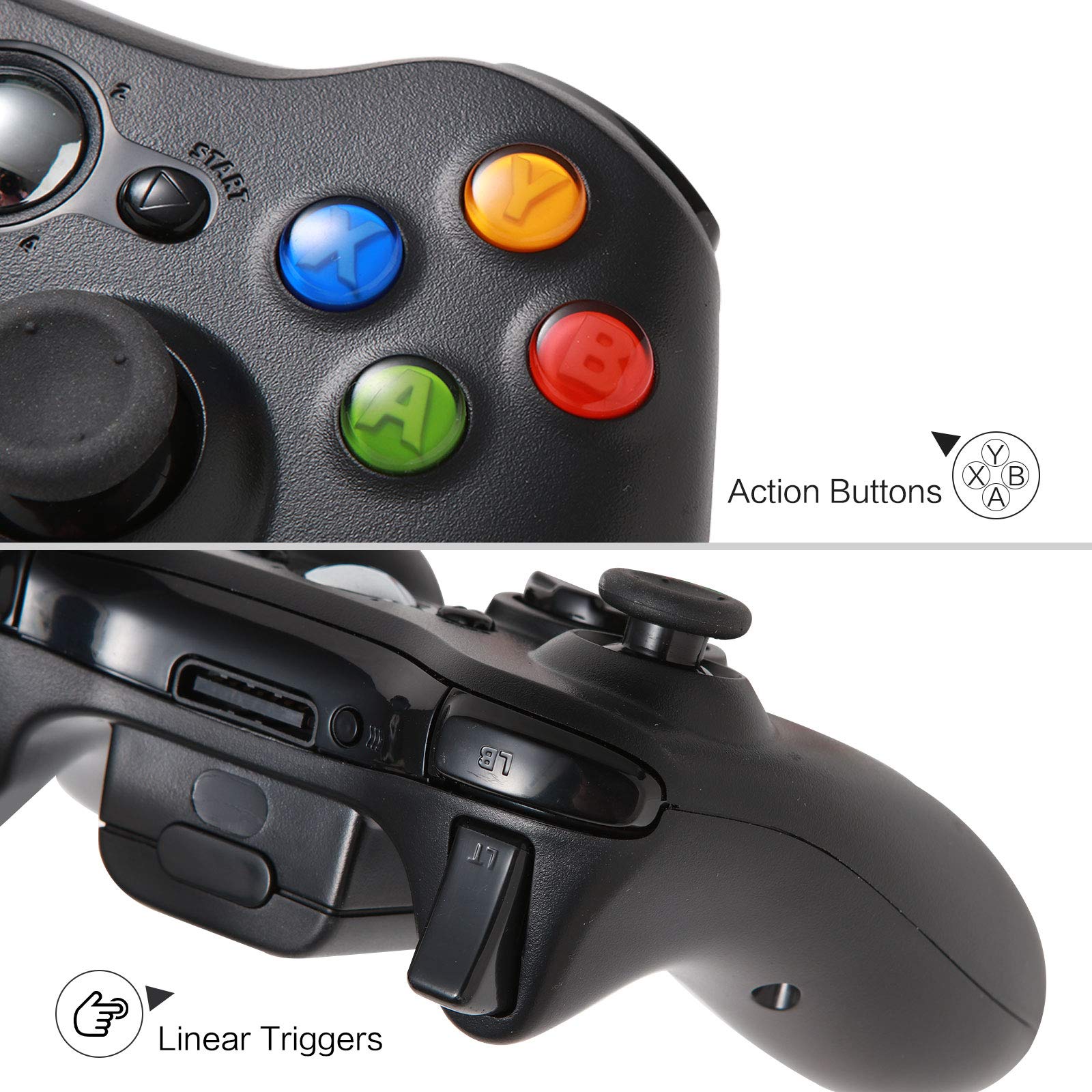 Wireless Controller for Xbox 360 Controller, Crifeir 2.4G Wireless Controller Gamepad Joystick for Xbox 360&360Slim (Black)