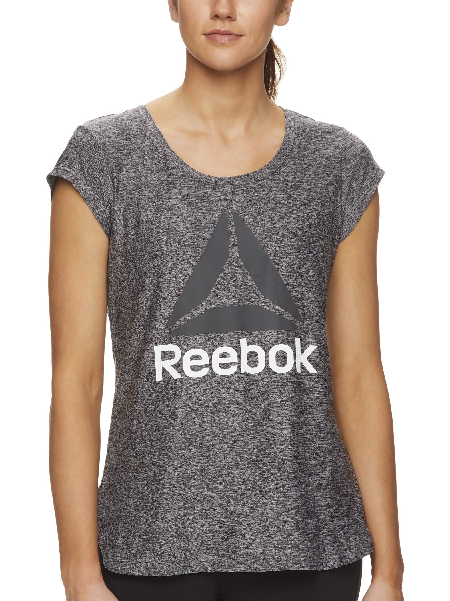 Reebok Women's Legend Running & Gym T-Shirt - Performance Short Sleeve Workout Clothes for Women - Black Heather Legend, Medium