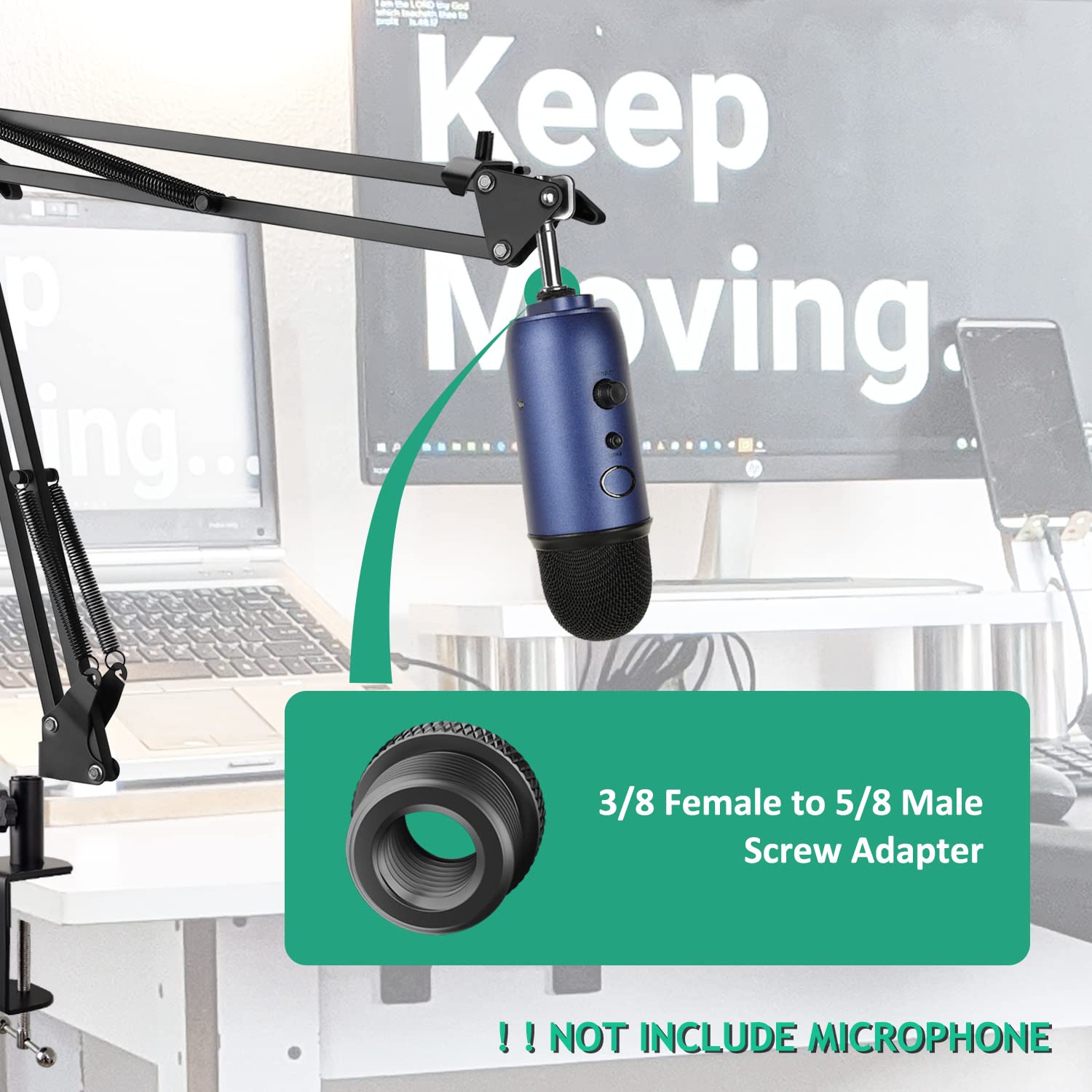 Rigych 5/8 to 3/8 Adapter Metal Slotted Blue Yeti Microphone Adapter 2 Pcs for Mic Stand such as Blue Yeti, Yeti Pro, Blue Yeti X, Blue Snowball