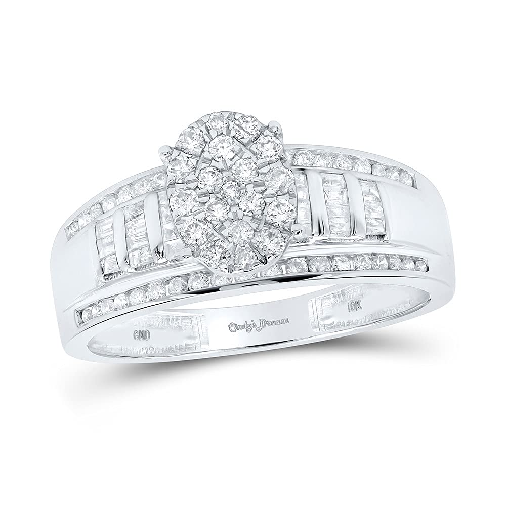 The Diamond Deal 10kt White Gold Round Diamond Oval Bridal Wedding Engagement Ring 1/2 Cttw