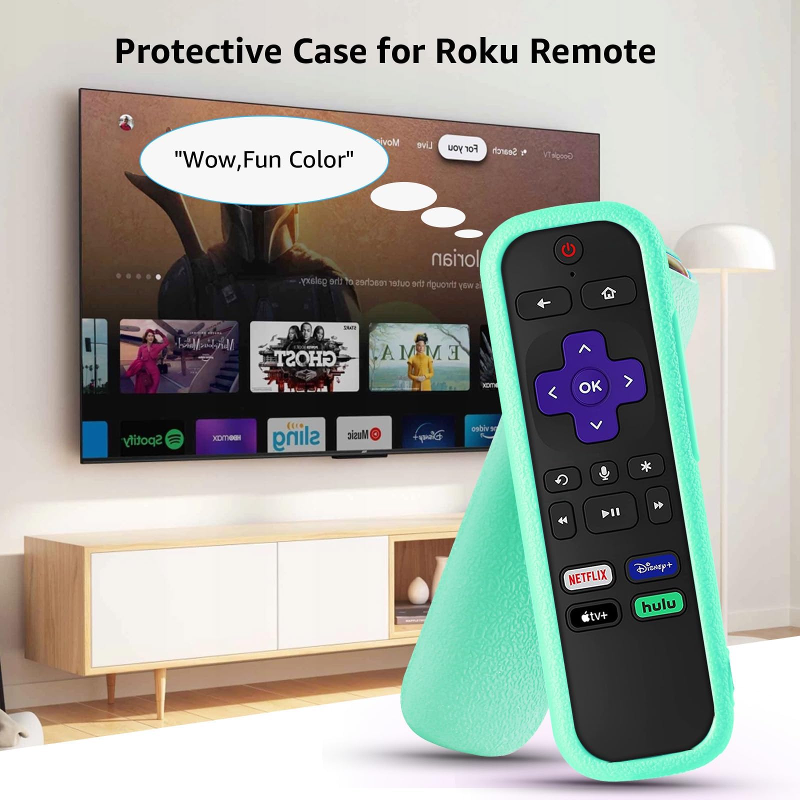 SOTATOO (3 Pack) Case for Roku Remote, Cover for Hisense/TCL Roku TV Steaming Stick/Express, Silicone Universal Protective Controller Sleeve Skin Glow in The Dark Blue Orange Green with Lanyards