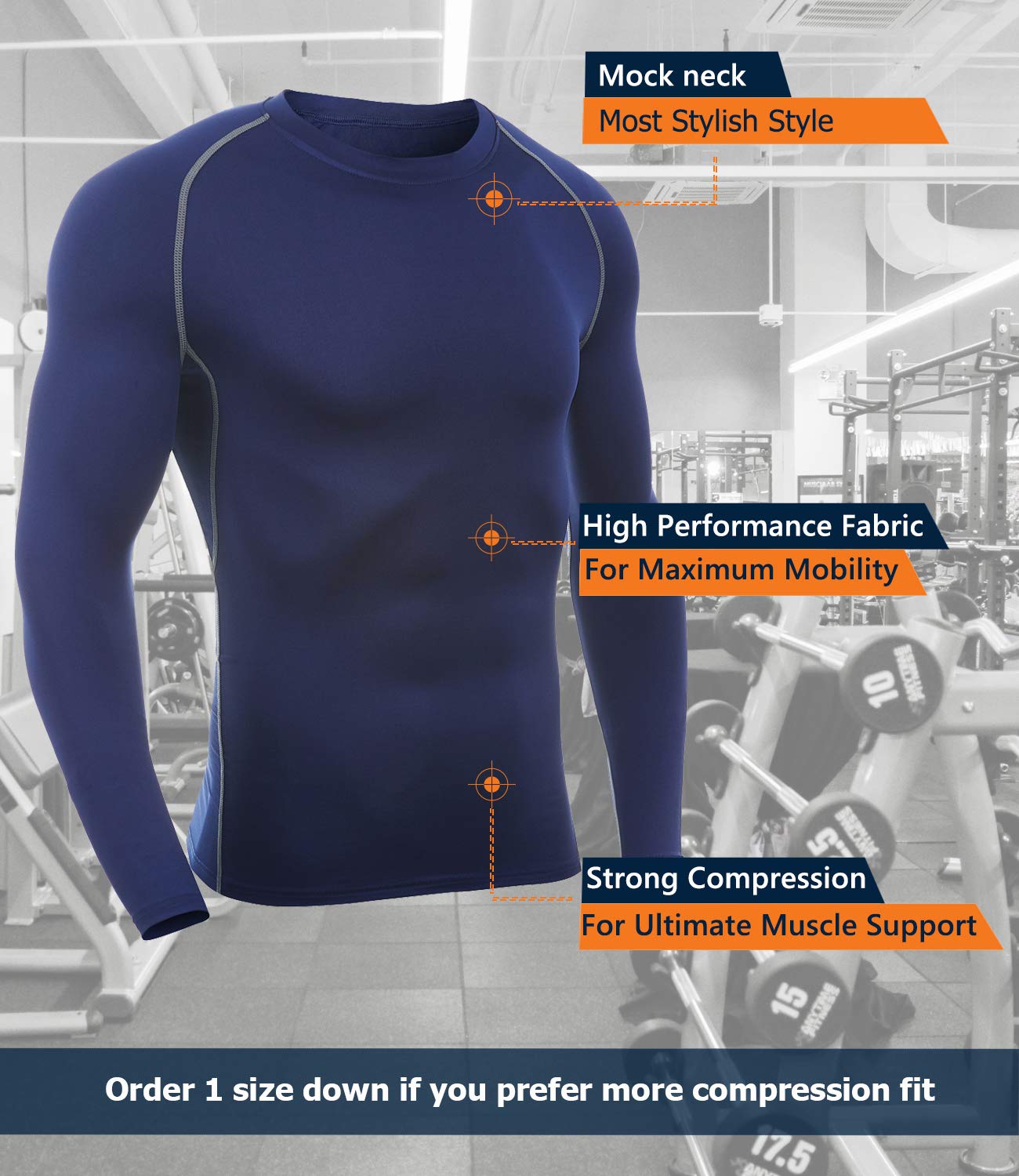 SILKWORLD Men's Long-Sleeve Compression Shirt Base-Layer Running Top, 3 Pack: Black#3, L