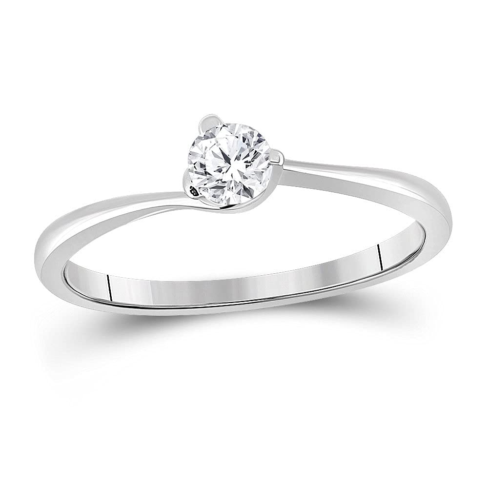 The Diamond Deal 14kt White Gold Womens Round Diamond Solitaire Bridal Wedding Engagement Ring 1/4 Cttw