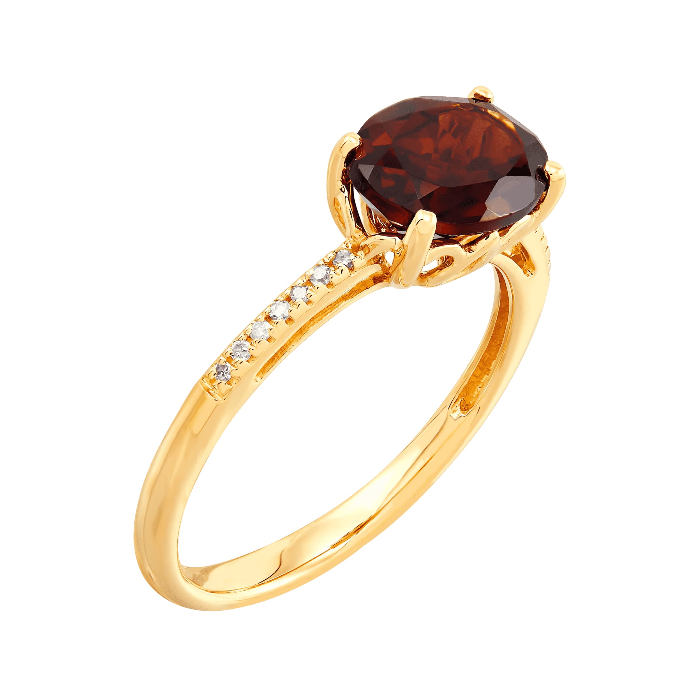 Welry Natural Oval Garnet Ring with Diamond Accents in 10K Yellow Gold, Size 9, Size 9