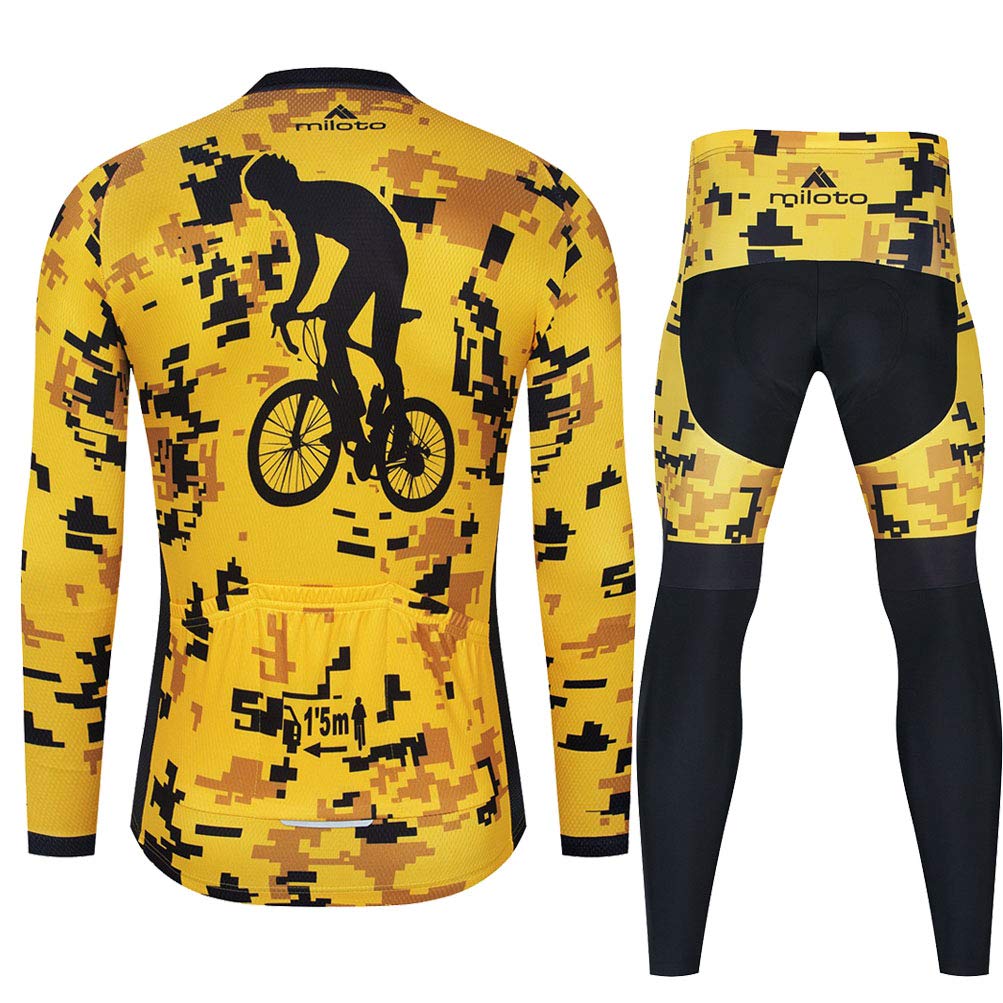 Uriah Men's Cycling Jersey and Pants Sets Long Sleeve Reflective Yellow Gold Size 5XL(CN)