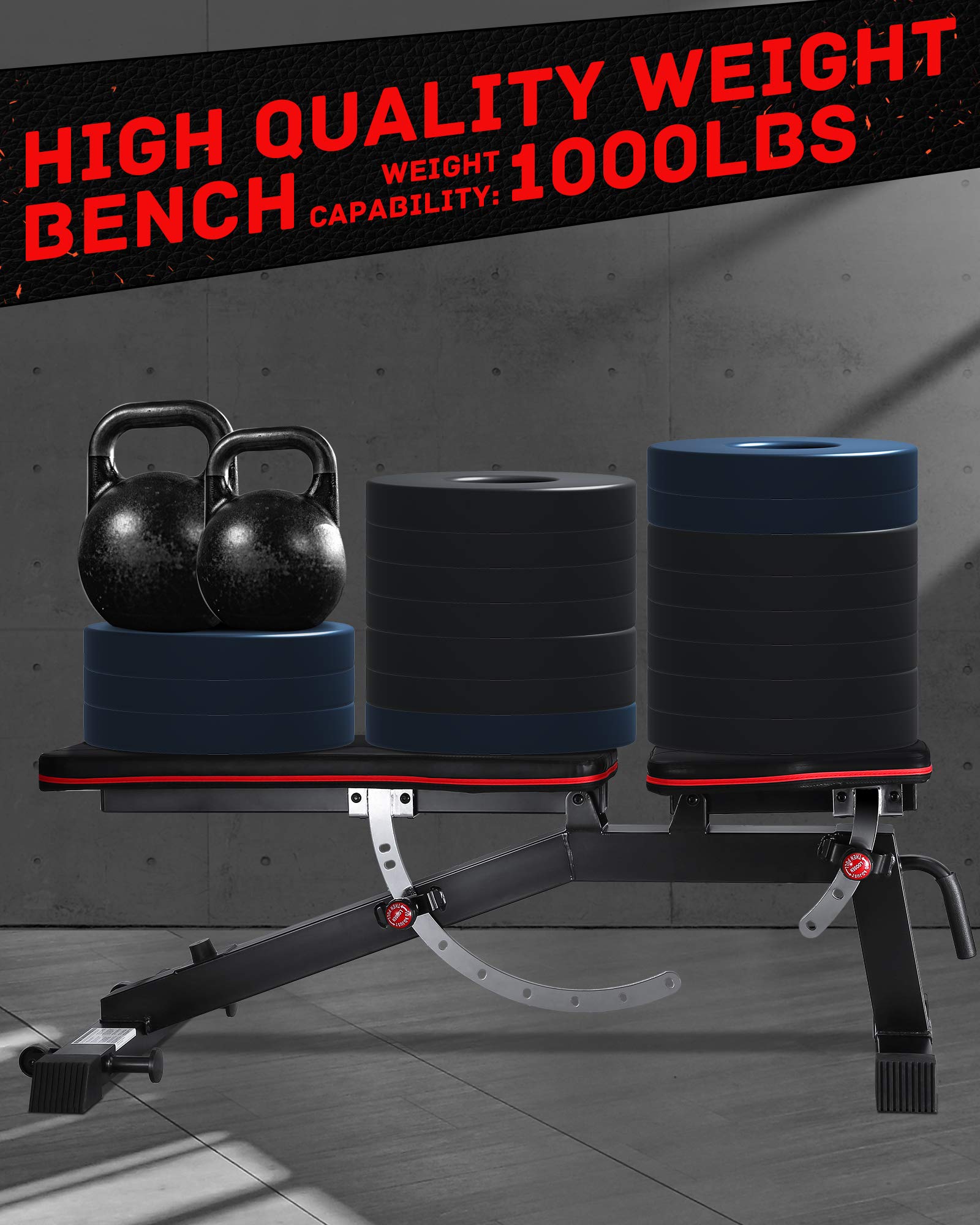 Weight Bench Adjustable Weight Bench With 1000lbs Load Capacity 9+3 Levels Adjustable For Strength Training Resistance Body Exercise For Home Gym Indoor Workout