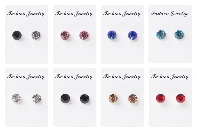 YOOUS 8 Pairs of Magnetic Therapy Stud Earrings Colored Diamond Stud Earrings Lymphatic Drainage Stud Earrings Non-Pierced Shiatsu Earrings