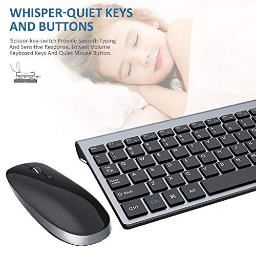 Wireless Keyboard and Mouse Combo, 2.4G USB Compact Full Size Keyboard and Mouse Wireless Set Ultra-Thin Slim Design for Windows, Computer, Desktop, PC, Notebook, Laptop (Black Grey)