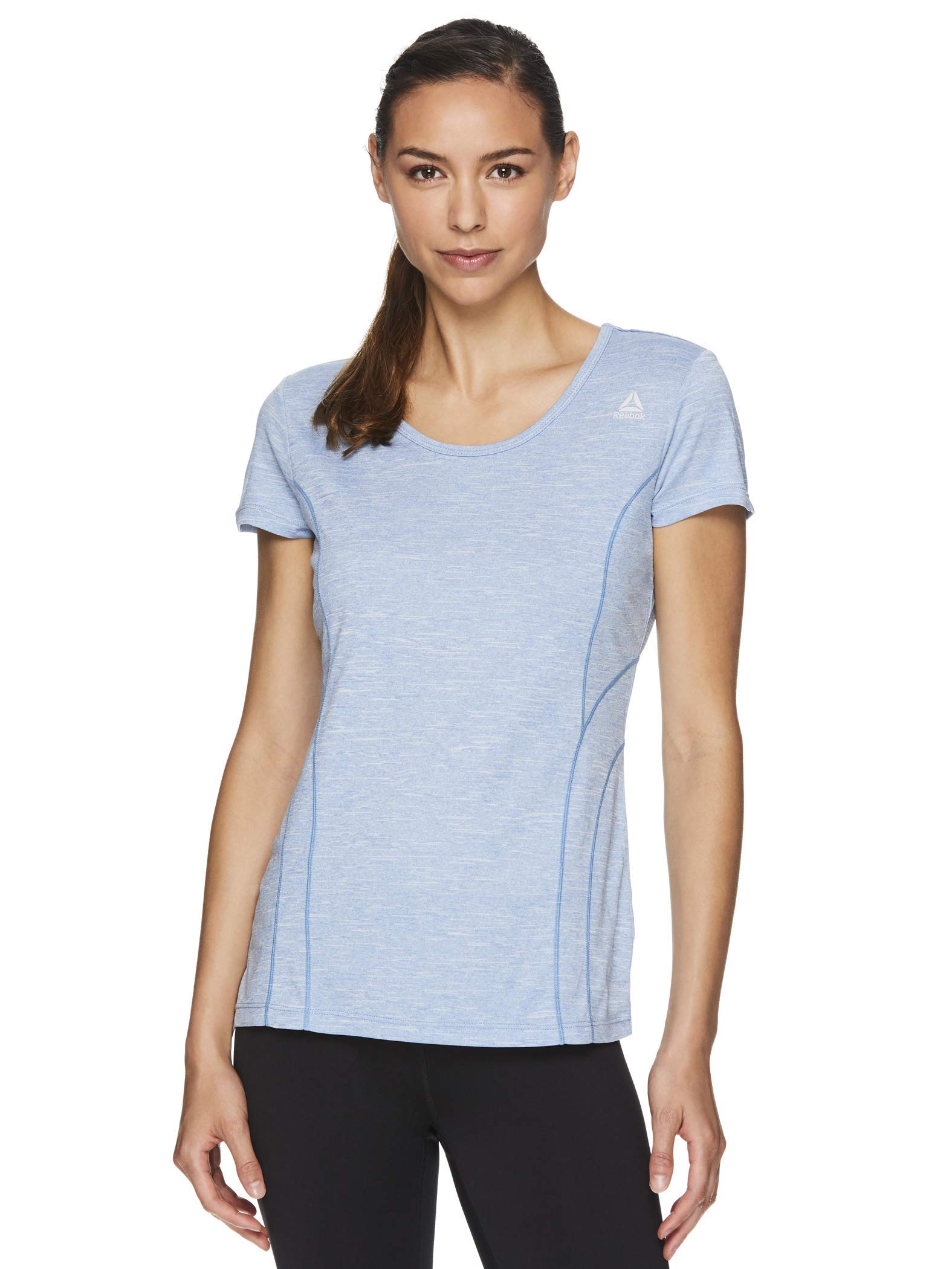 Reebok Womens Varigated Heathered Basic T-Shirt, Blue, Small