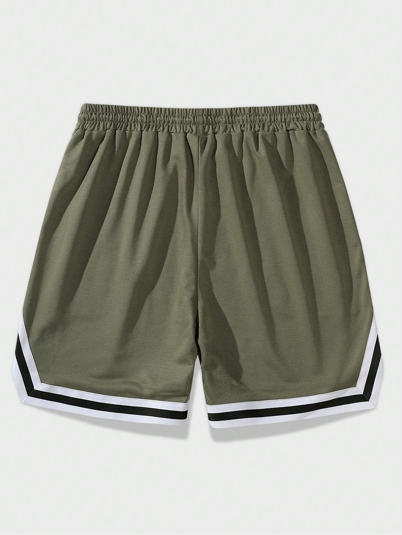 SHENHE Men's Letter Print Drawstring Waist Striped Trim Workout Gym Track Shorts Army Green L