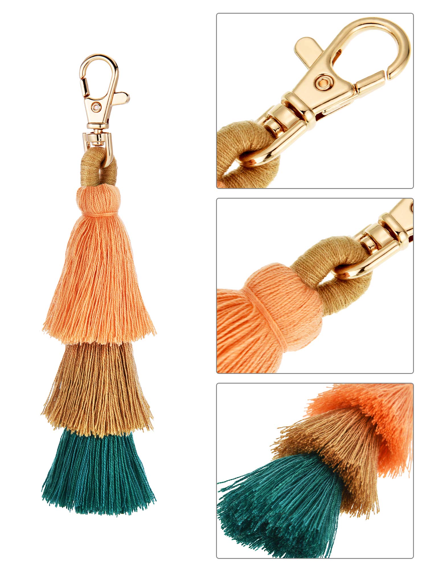 Tatuo 6 Pieces Hand Made Colorful Bohemian Tassel Charm Keychain Handbags Bag Pendant Key Ring Pom Tassels Key Chain（Color Set 1）