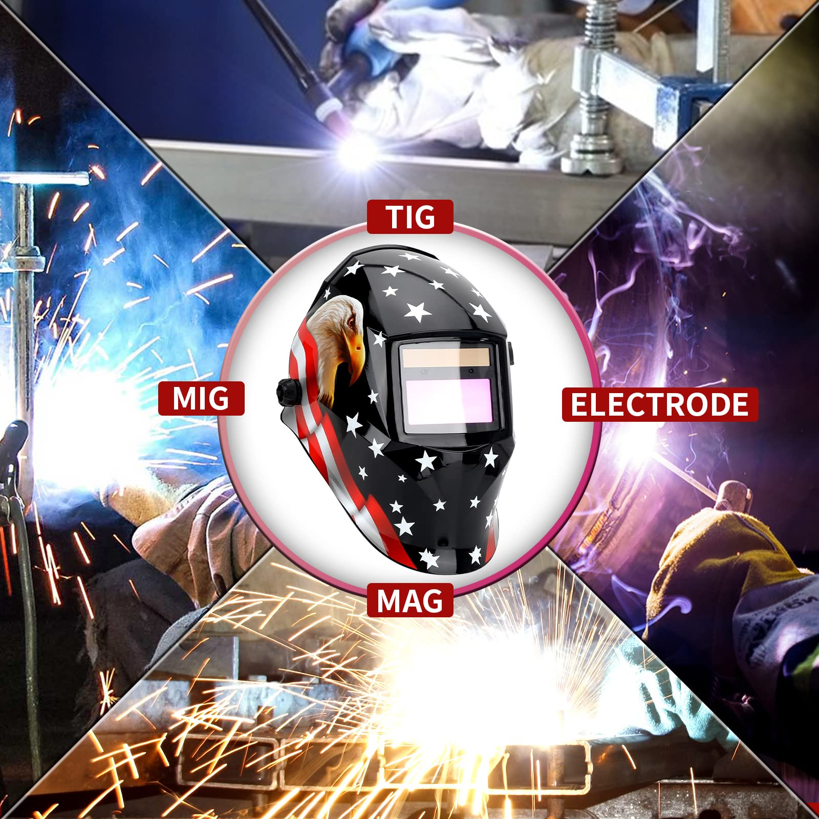 Welding Helmet, Auto Darkening Welding Helmet, Welding Mask for TIG MIG ARC, Solar Powered Welding Hood, Wide Shade Welder Helmet