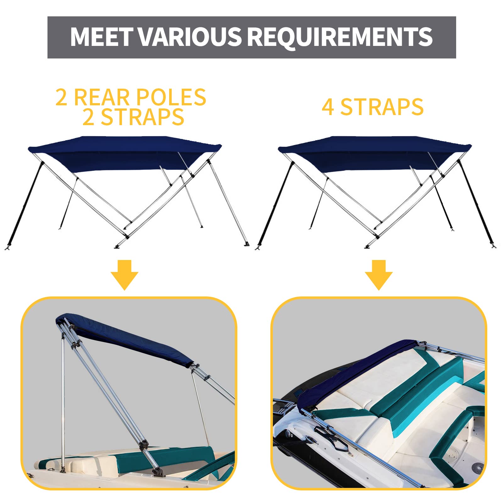 Seamander Bimini Top for Boats,3-4 Bow 13 Different Size Bimini Top,includes Bimini Top Hardwares and Boot Cover,3 Bow 6ft Length 79in - 84in Width 46in Height