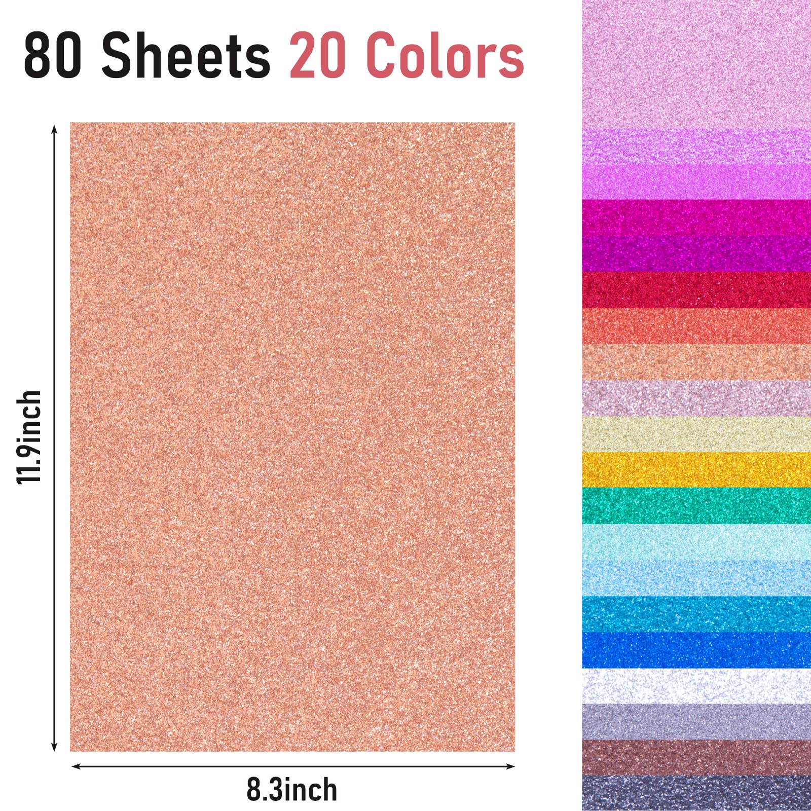 Shindel Glitter Cardstock Paper, 80 Sheets A4 Glitter Paper Bulk Premium Craft Cardstock 20 Colors for Card Making Paper Crafting