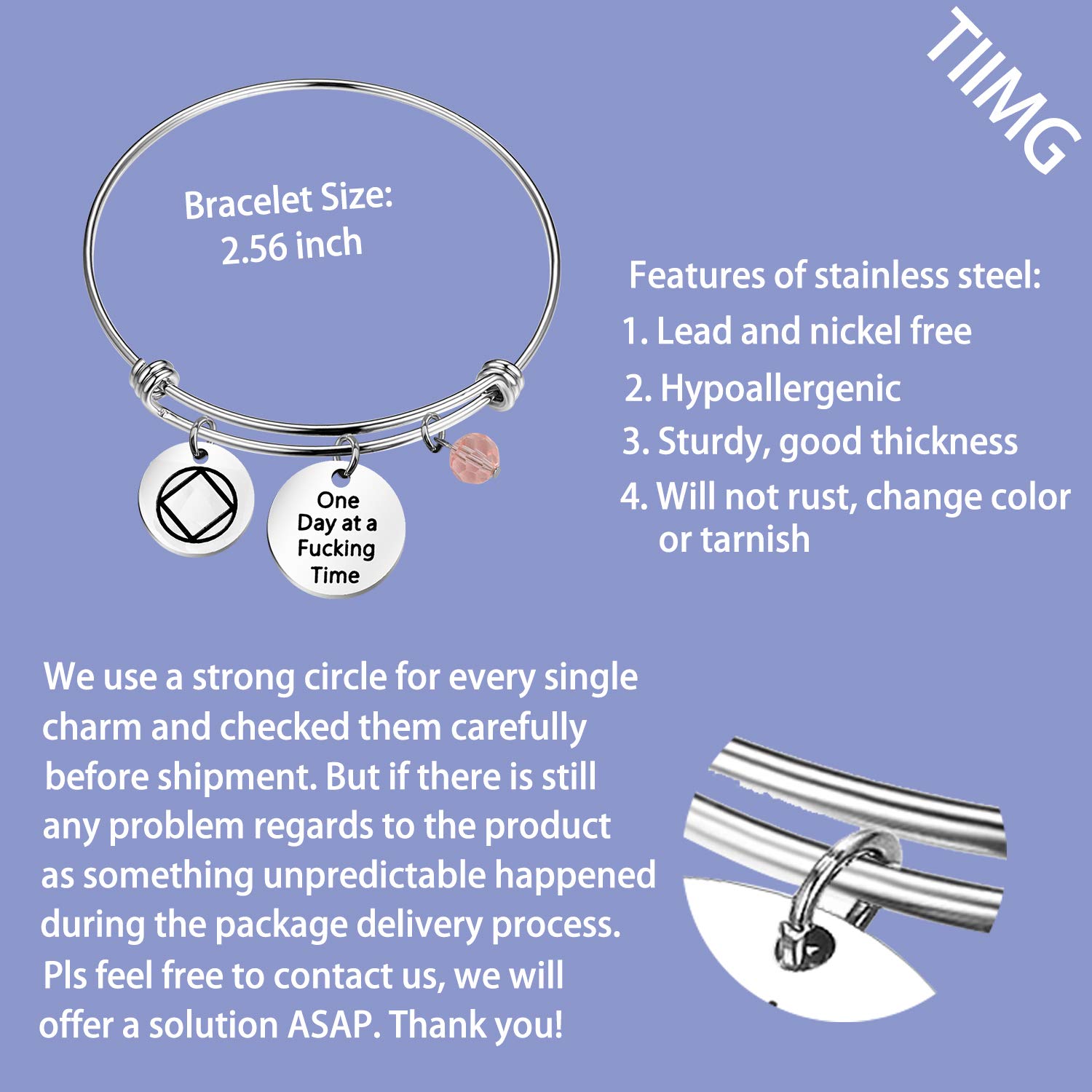 TIIMG One Day at a Time Sobriety Gift Addiction Recovery Gift AA Gift NA Gift 12 Step Gifts Alcoholics Anonymous AA NA Recovery Sobriety Bracelet (One day at a time NA)