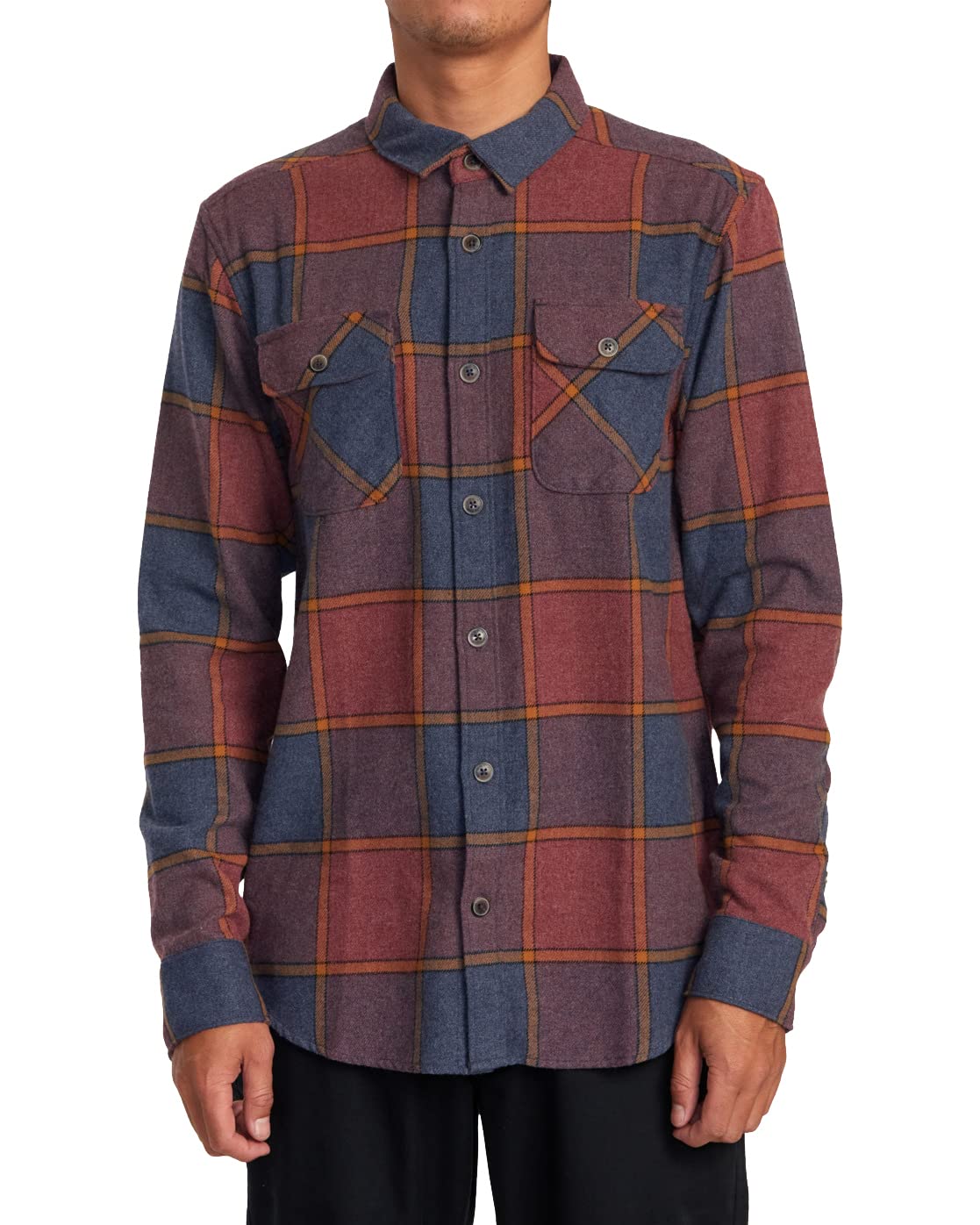 RVCA Mens Long Sleeve Woven Button Front Flannel Shirt - Thatll Work (New Moody, Medium)