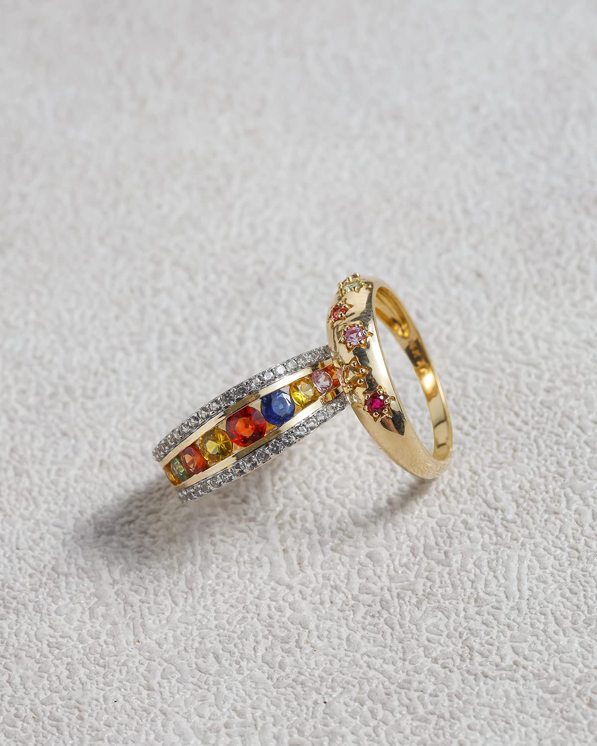 YoTreasure 1.60 Ct. Multi Sapphire Wedding Bands Ring 14K Yellow Gold Gemstone Jewelry
