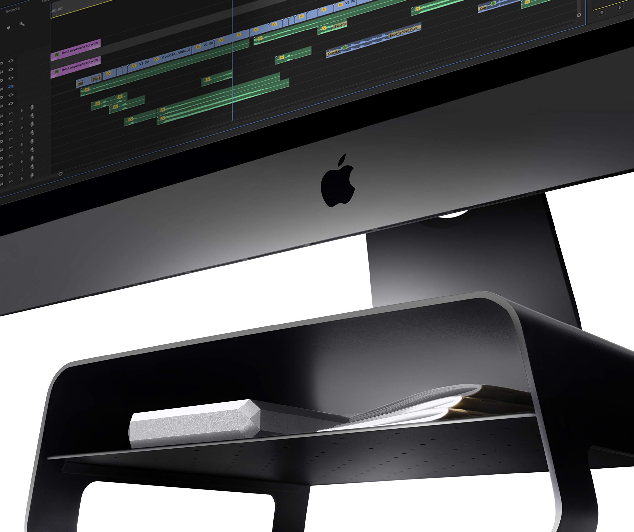 Twelve South Curve Riser Monitor Stand | Ergonomic Desktop Stand with Storage Shelf for iMac and Displays, Matte Black