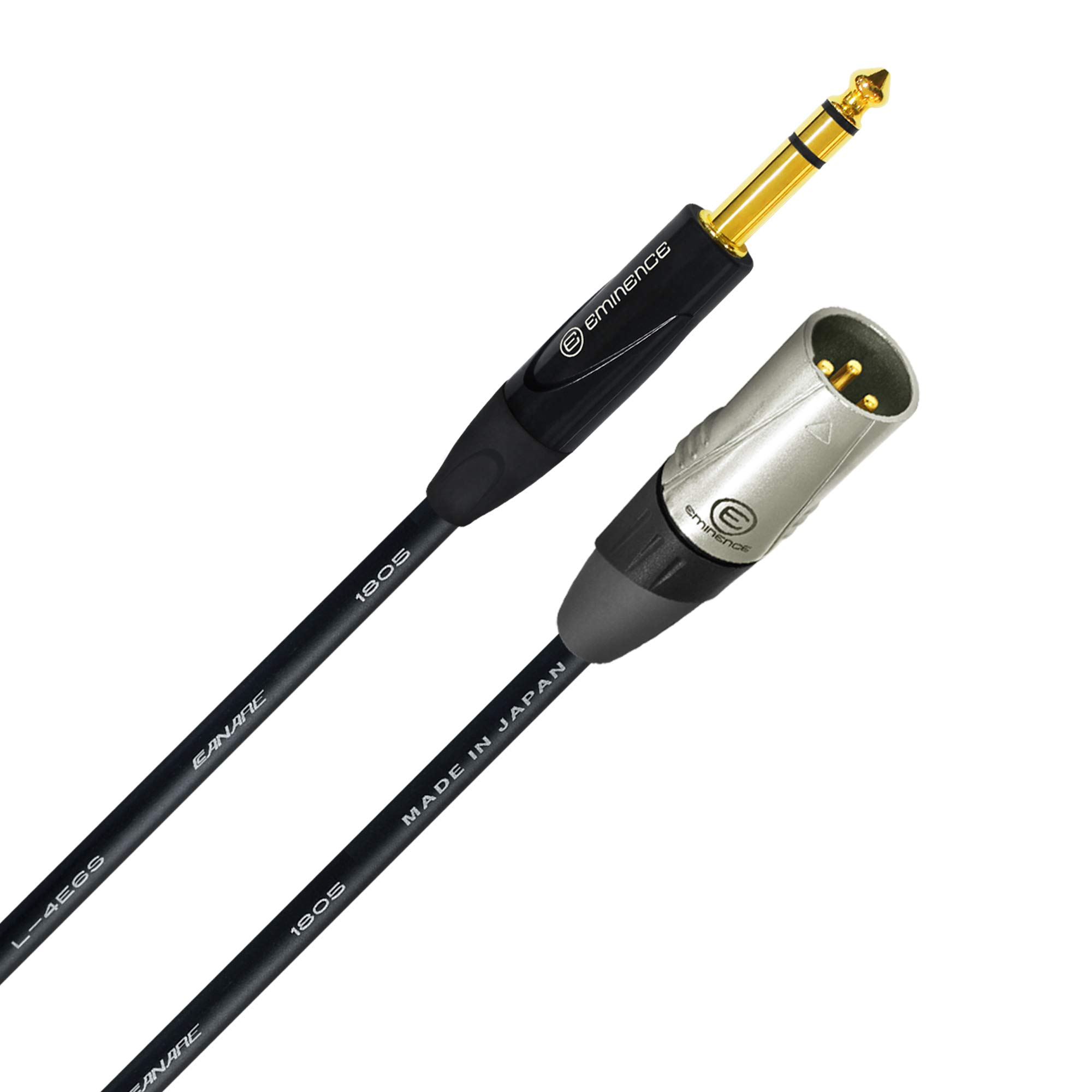 WORLDS BEST CABLES 2 Units - 3 Foot - Canare L-4E6S, Star Quad Balanced XLR to TRS Patch Cable with Eminence Gold E311 Male XLR & E502 TRS Stereo Plugs - Custom Made