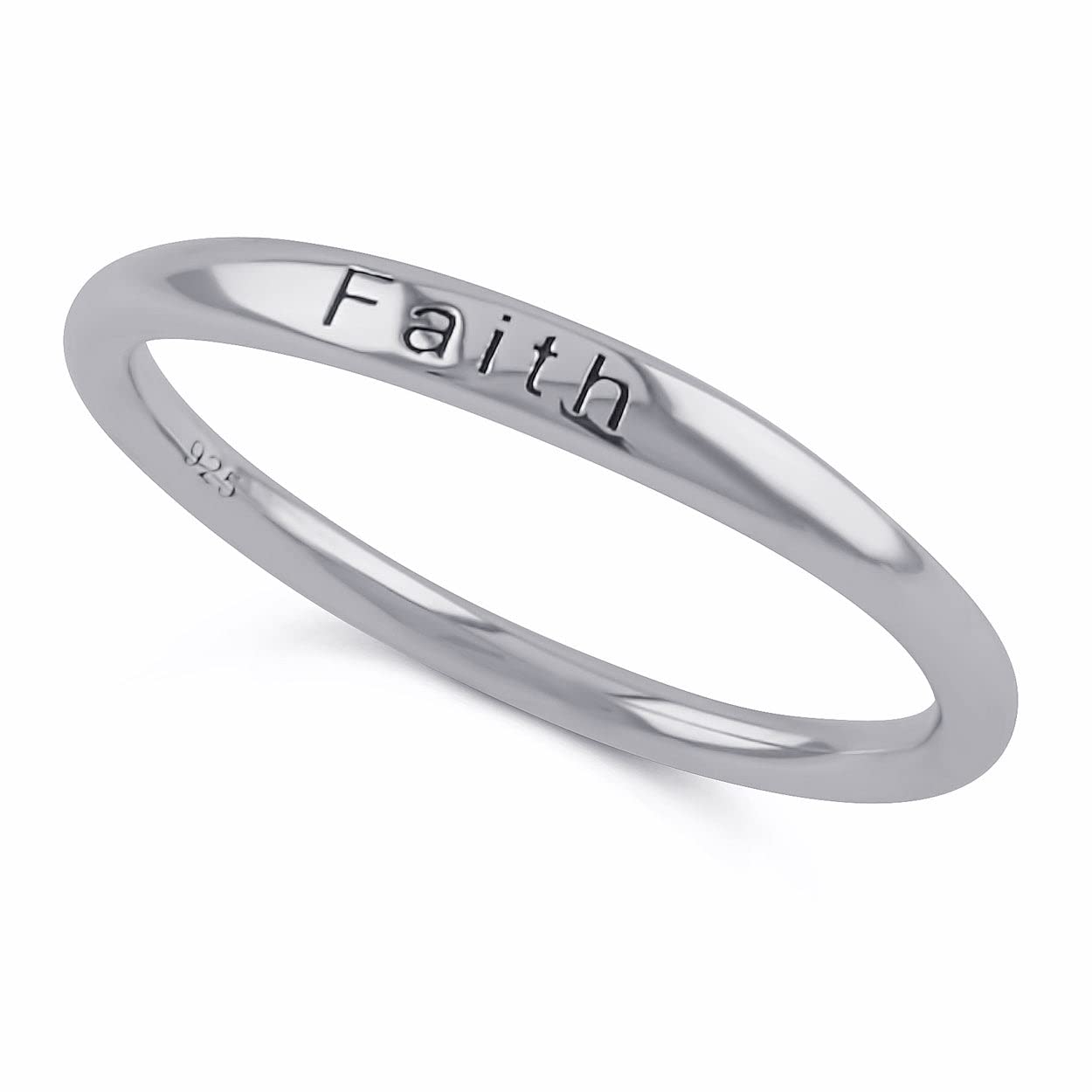 SILVERCLOSEOUT Rhodium Plated Sterling Silver Womens Thin Stackable Faith Ring - Size 10