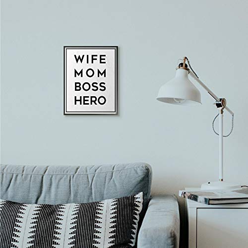Stupell Industries Wife Mom Family Home Inspirational Word Black And White Design Framed Giclee Texturized Art by Anna Quach, 11 x 1.5 x 14, Multi-Color