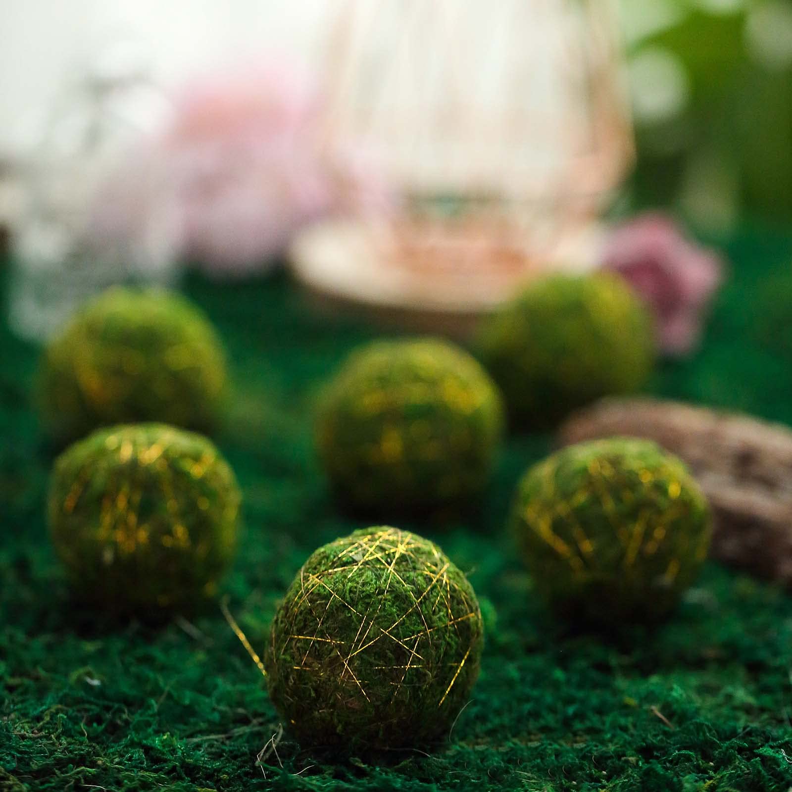 TABLECLOTHSFACTORY 6 Pack | 3" Handmade Natural Gold Glittered Twig Rattan Balls Wedding Decoration Birthday Party Arrangement