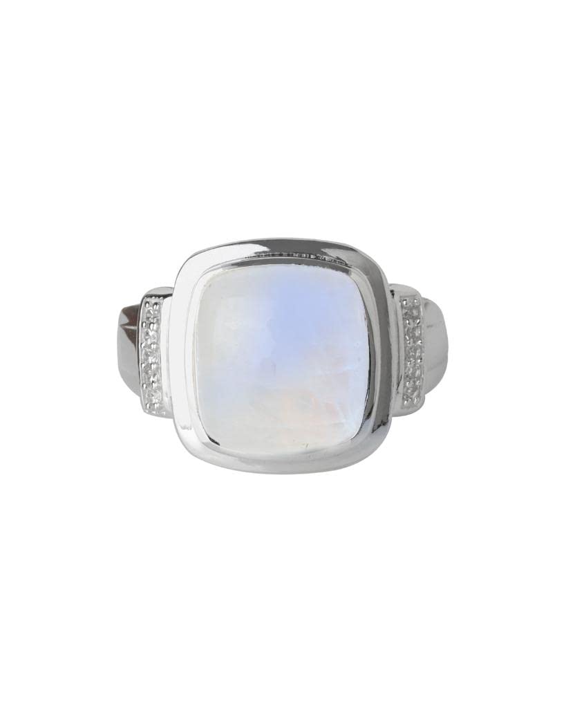 YoTreasure 2.63 Ct. Moonstone White Zircon Solid 925 Sterling Silver Gemstone Ring Jewelry