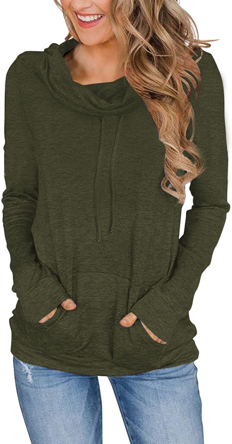 Zwurew Women Casual Loose Sweatshirts Cowl Neck Long Sleeve Pullover with Pocket