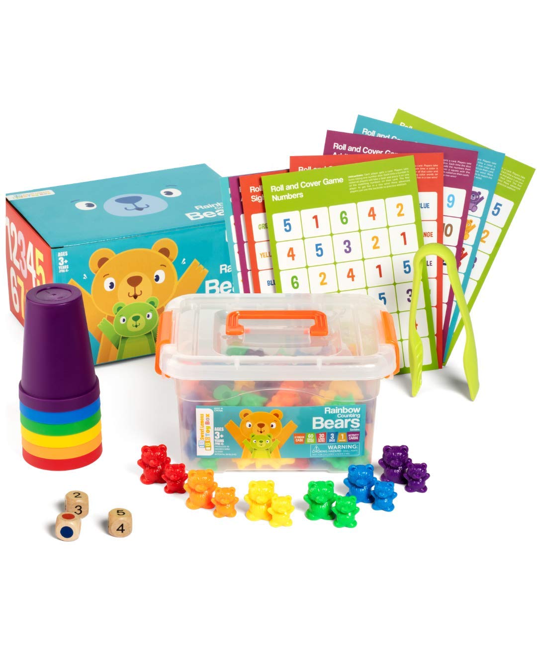 SWEET LEMONS Rainbow Counting Bears Math Manipulatives- 90 Teddy Bear Counters- Large and Small Sorting Bears and Bingo Game for Kids and Family
