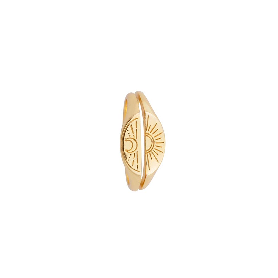 Wanderlust + Co Sun & Moon Gold Ring Set (Size 8) 14K Gold Plated Hypoallergenic Shower-safe Jewelry