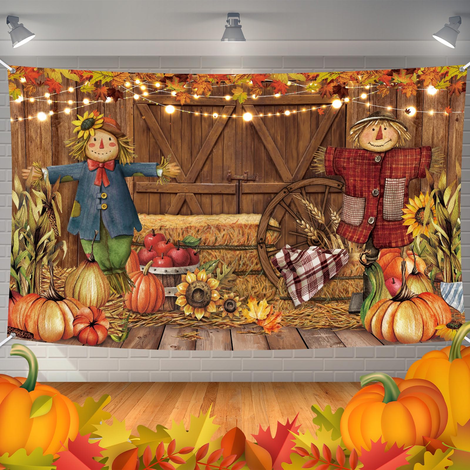 WovWeave Fall Thanksgiving Banner Autumn Party Background Decorations Fall Pumpkin Maple Backdrop for Thanksgiving Harvest Birthday Baby Shower Photo Booth Props Supplies Party, 72.8 x 43.3 Inch