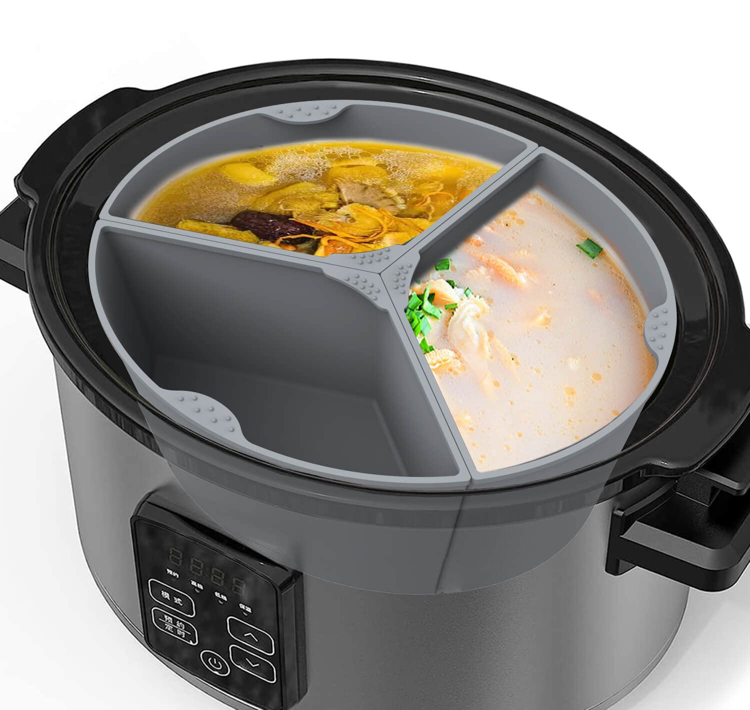 Silicone Slow Cooker Divider fit for Crockpot Leakproof Anti-Slip Reusable Insert Cooking Liner for 6QT Oval Slow Cookers Kitchen Accessories BPA Free Dishwasher Safe 3 Packs 3 in 1