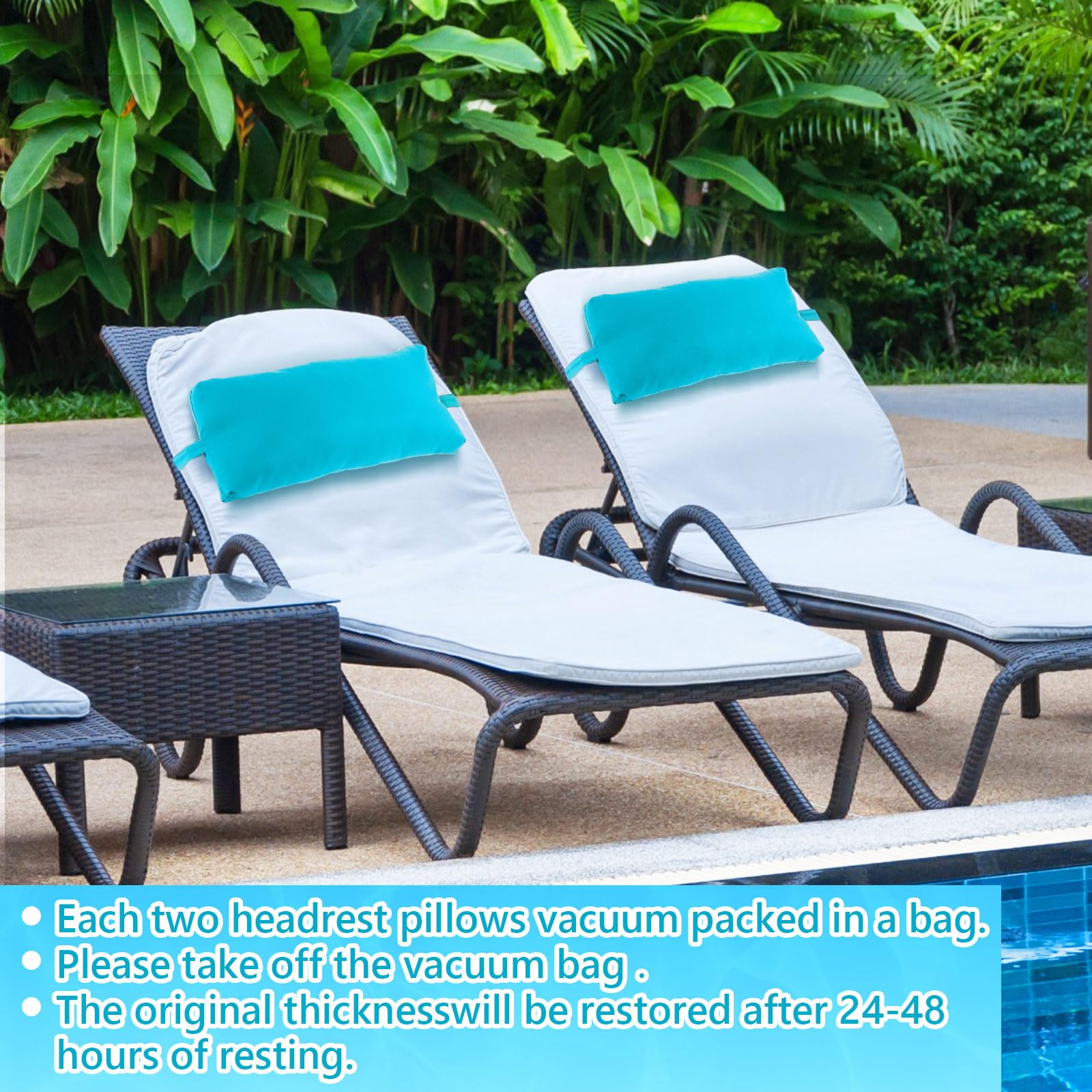 Ripeng 2 Pcs Headrest Pillow Pool Furniture Lounge Pillow Chair Pillows Patio Furniture Pillows with Adjustable Elastic Tape Band Head Support Pillow for Pool Patio Chairs Beach (Blue)