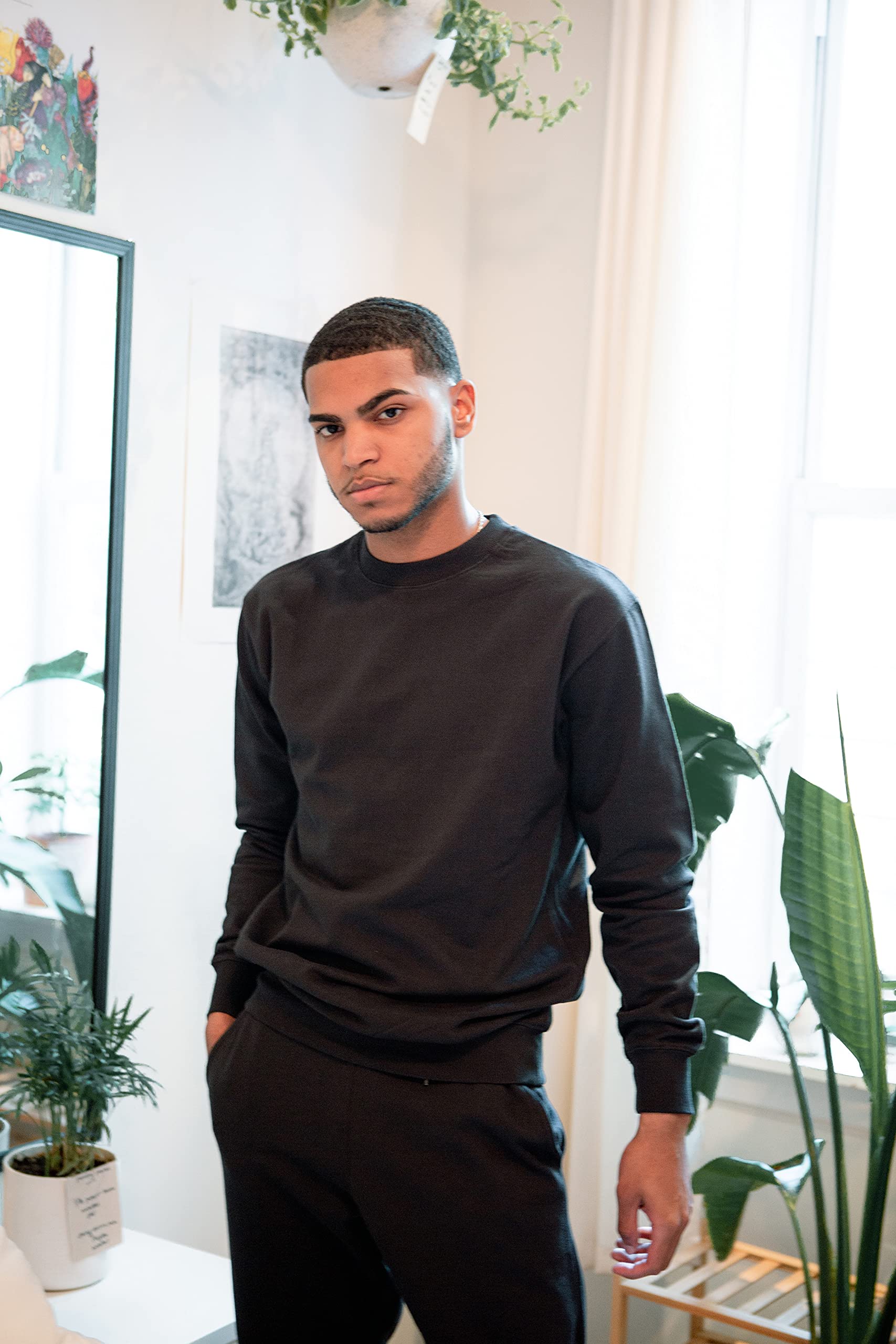 Wardrobe X Mens Premium Fleece Crewneck Tracksuit | 2 Piece Solid Color Tracksuit Set with Crewneck and Sweatpants
