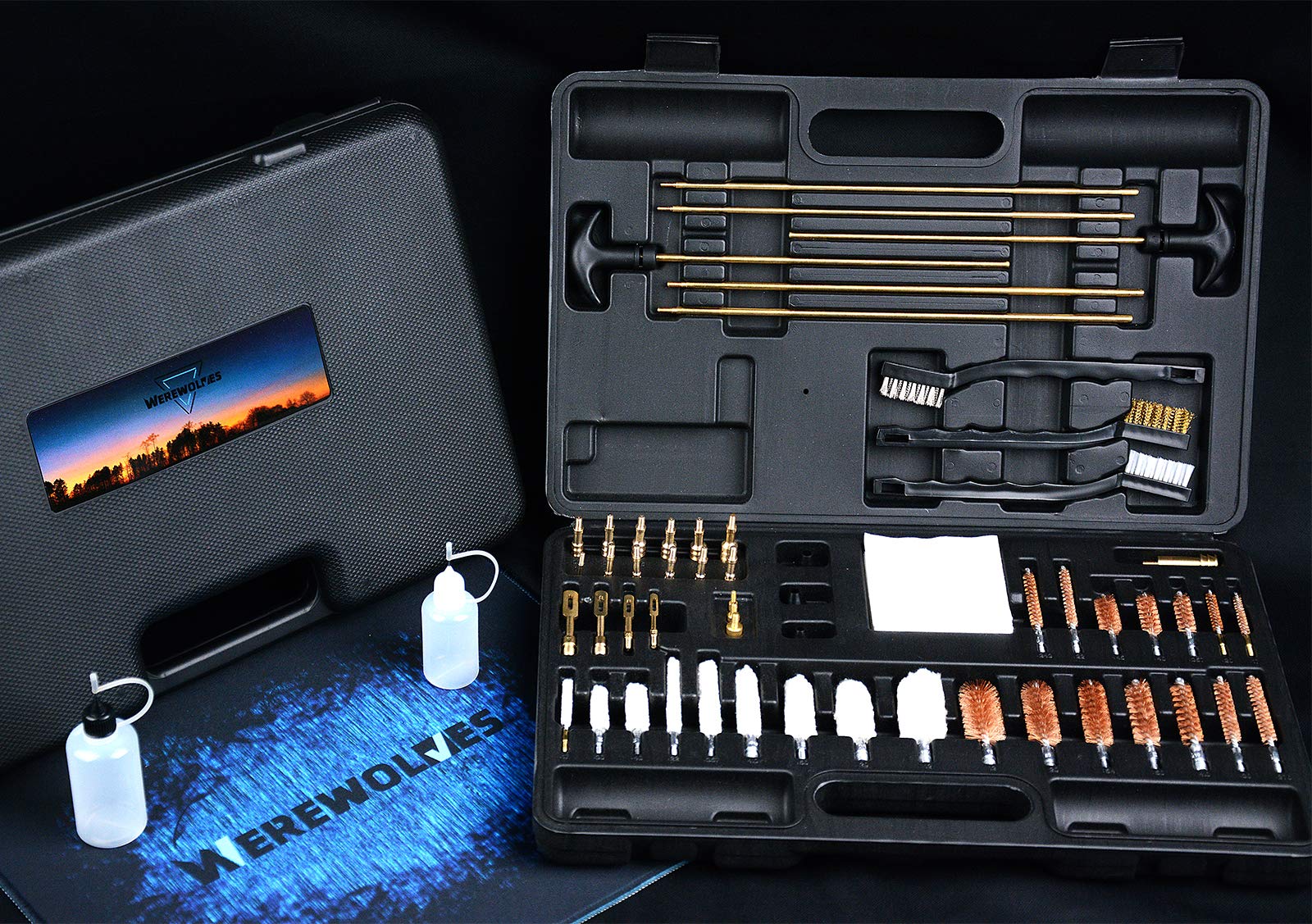 Universal Gun Cleaning Kit, Rifle Pistol Handgun Shotgun Shooting Gun Cleaning Kit Suitable for All Caliber, Cotton mop, Bronze Bore Brush, Brass Jag, Brass Slotted Tips, Nylon Brushes