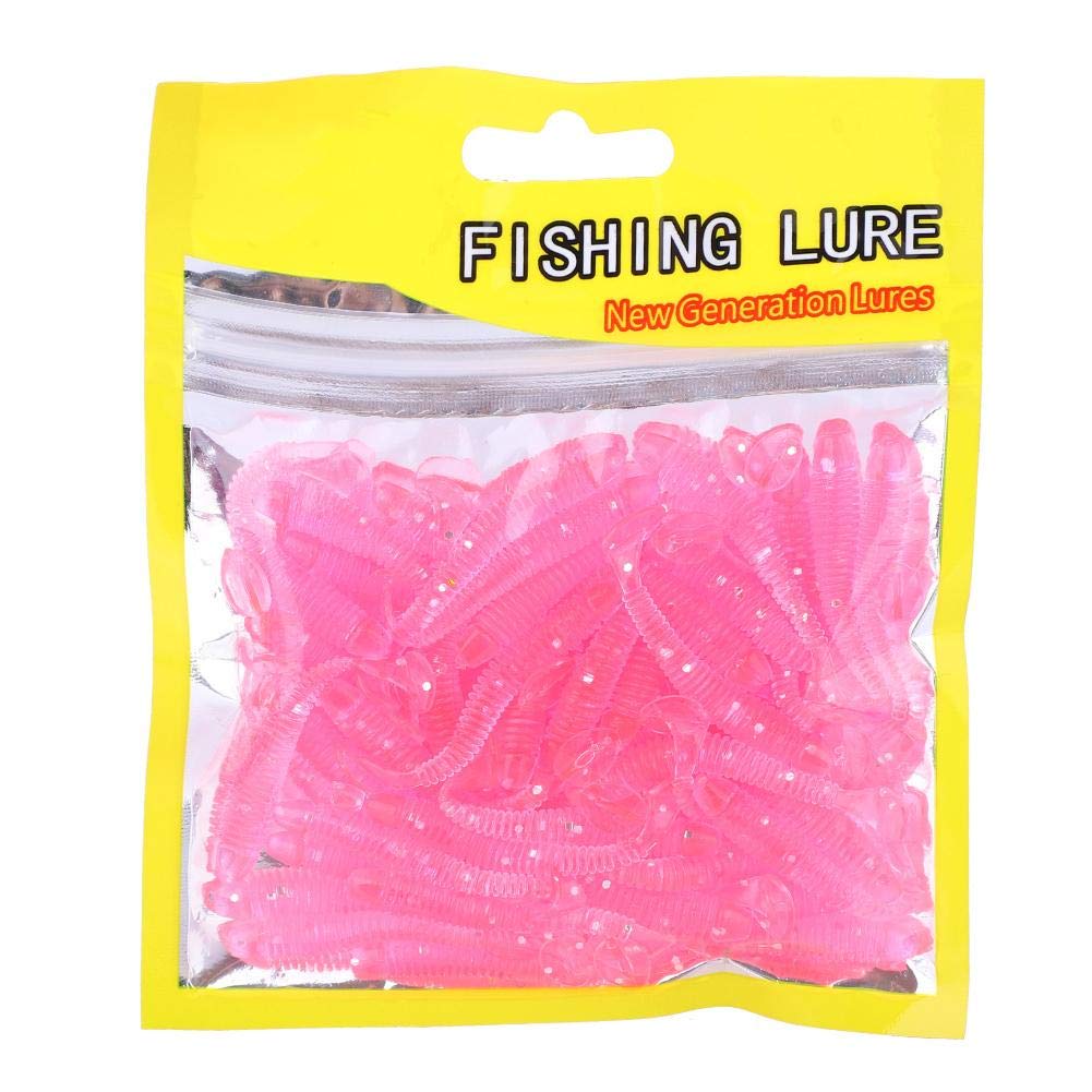 Summer Enjoyment Meiyya Lures Baits, 50PCS 5cm Soft Plastic Fishing Lures T-Tail Grub Worm Baits Fish Tackle Accessory(Pink)