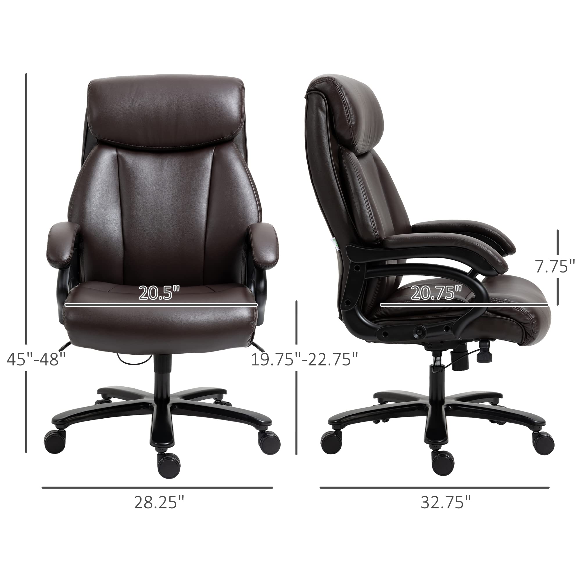 Vinsetto Big and Tall Executive Office Chair 396lbs with Wide Seat, Home High Back PU Leather Chair with Adjustable Height, Swivel Wheels, Brown