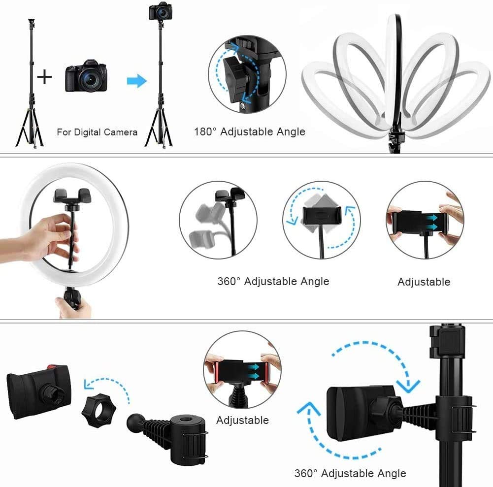 StillCool 10" Selfie Ring Light with 61" Extendable Tripod Stand & 2 Phone Holder for TikTok,YouTube,Vlog,Live Stream,Video Recording,Makeup,Take Photo,Reading,Working, Compatible with iPhone/Android