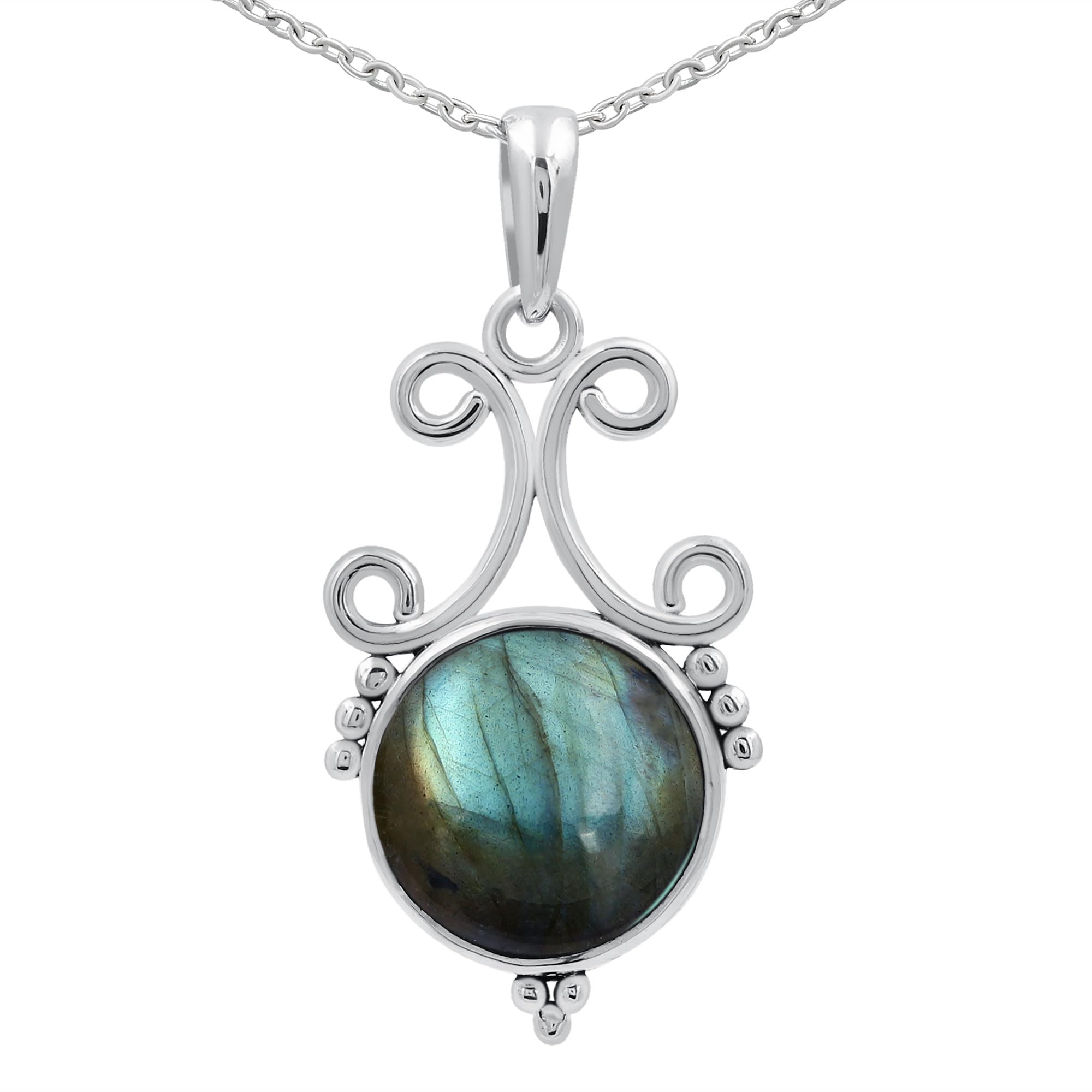 TISHAVI 5.45Cts Natural Labradorite Pendant Necklace For Women Handmade Birthstone Vintage Jewelry Women'S Day Gifts For Mom Wife Sister
