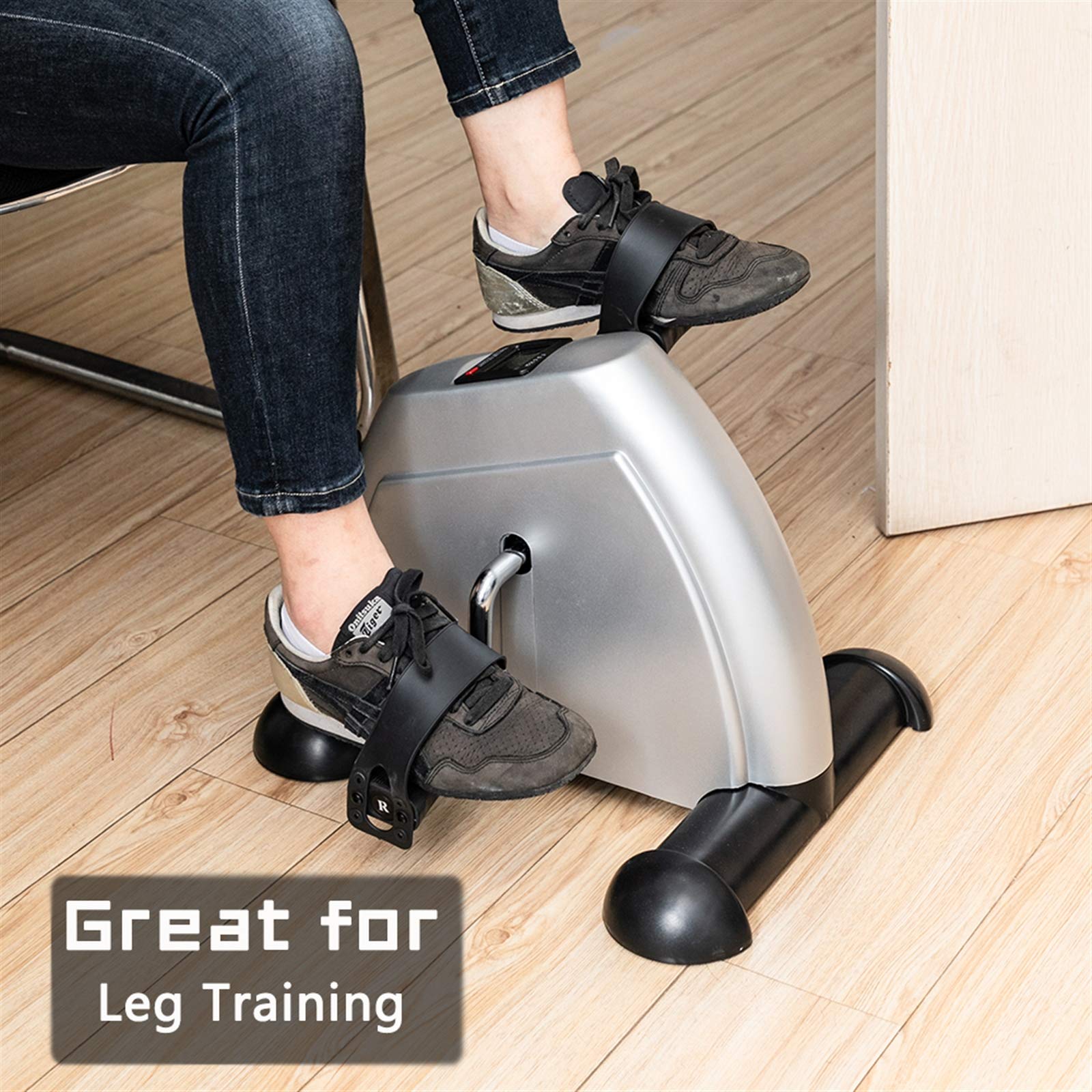 Under Desk Bike Pedal Exerciser, Exercise Bike for Leg/Arm Trainer Pedal Exerciser Foot Peddler Portable Therapy Bicycle Leg Peddler Portable Mini Cycle Bike (Silver)