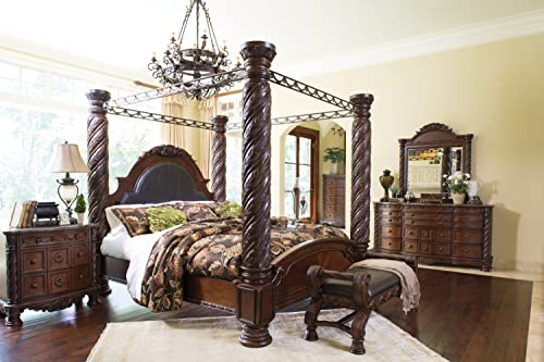 Signature Design by Ashley North Shore Ornate Faux Leather Upholstered Bedroom Bench, Dark Brown