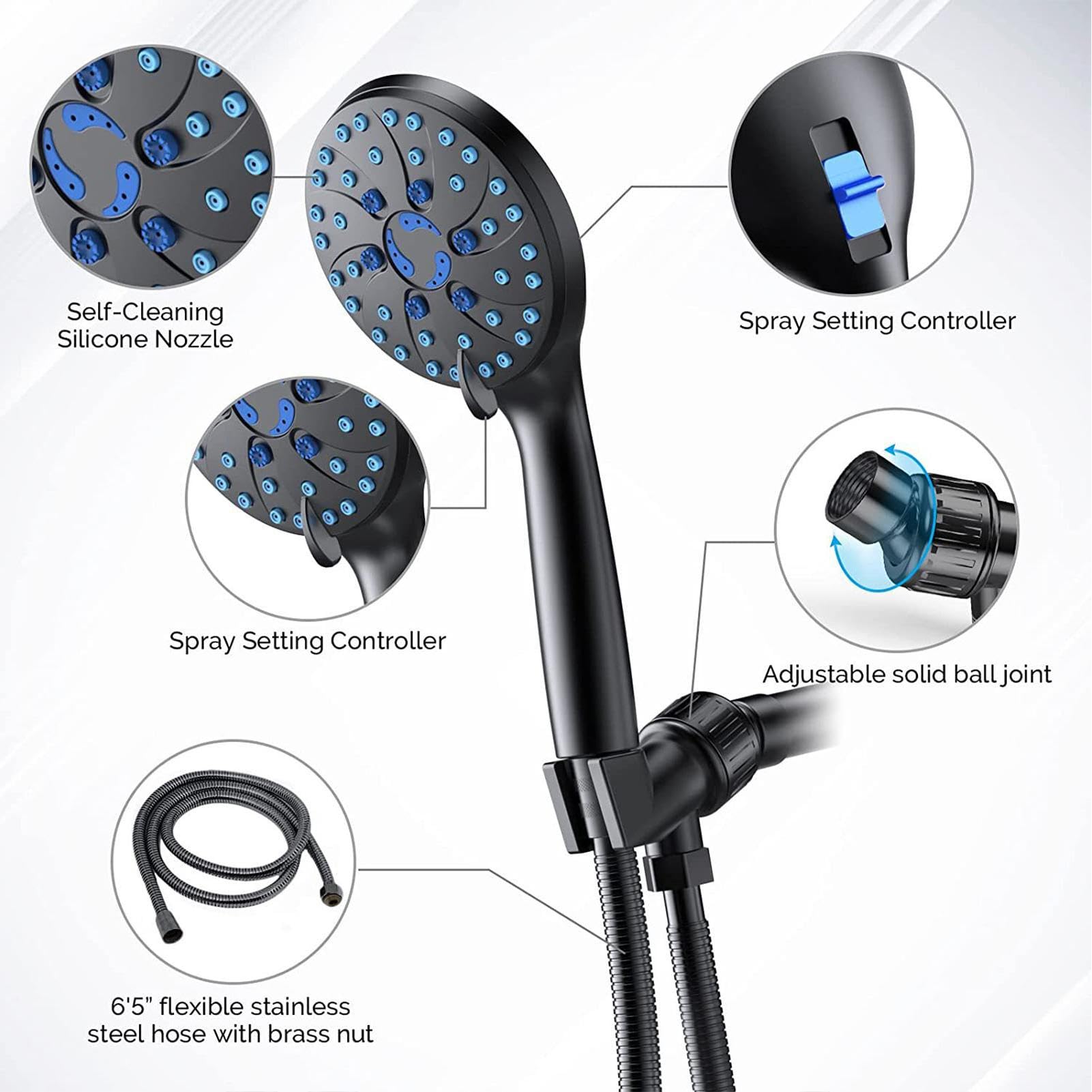 Shower Head, ABS Multifunctional Bathroom Showerheads, High Pressure Hand Held Showerhead, Stainless Steel Hose Showerhead Kit, Adjustable Replacement For Bathroom Shower