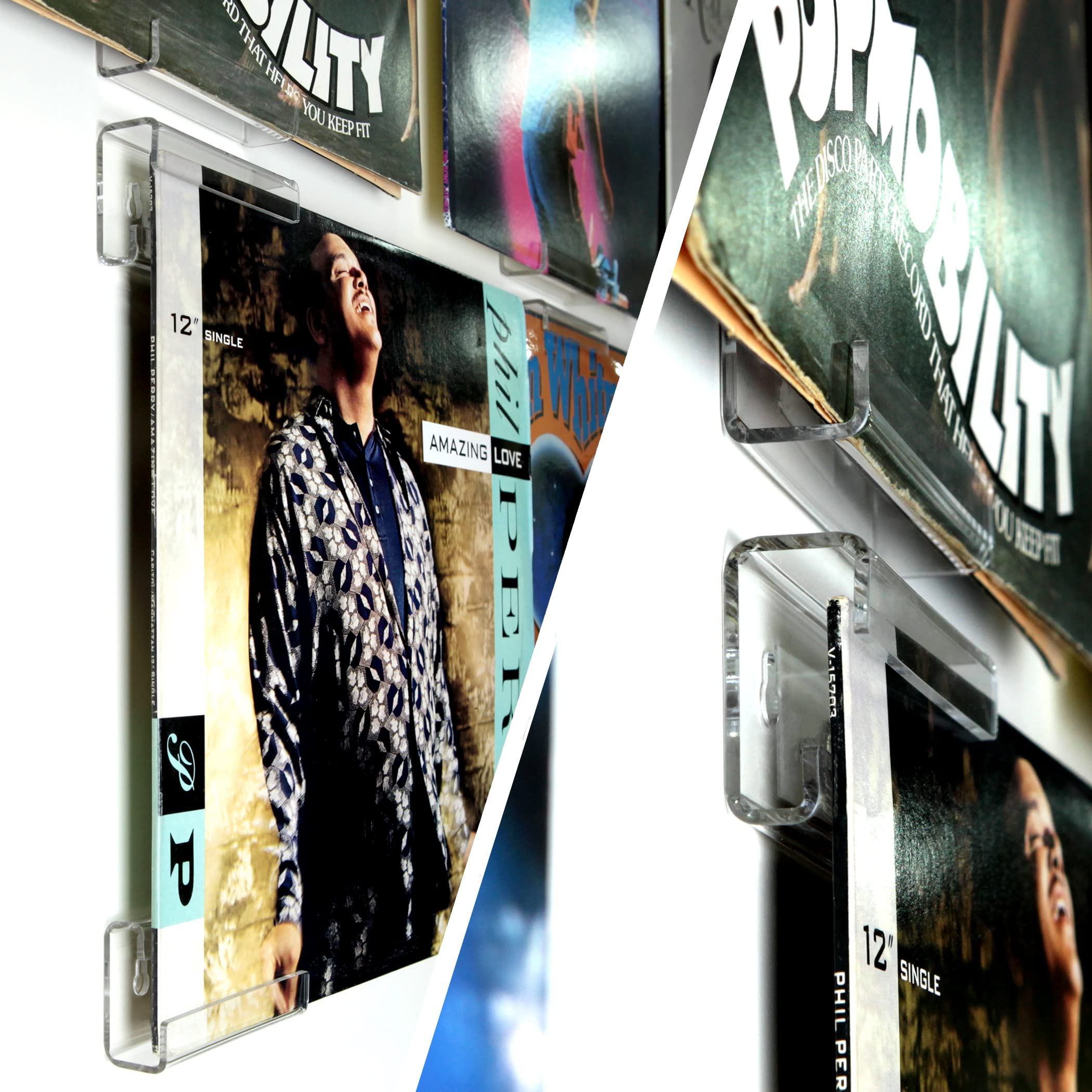ZOLEF Floating Vinyl Record Wall Mount 4 Pack, 3D Look Clear Acrylic Record Wall Display Shelves, Vinyl Wall Holders, Vinyl Display Shelf Fit for 12" 10" 7"
