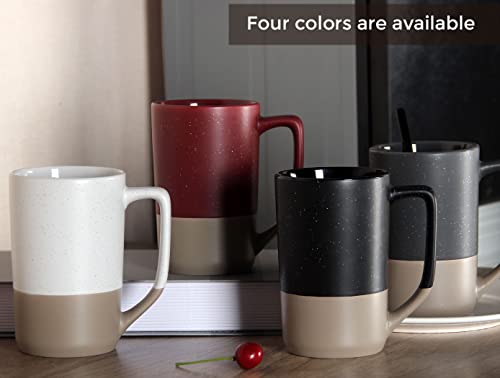 SHOWFULL 16 OZ Large Coffee Mug, Two Color Combination Big Ceramic Tea Cup with Square Handle with White Speckled for Men Women Restaurant Home Office Hot Drinks, Grey