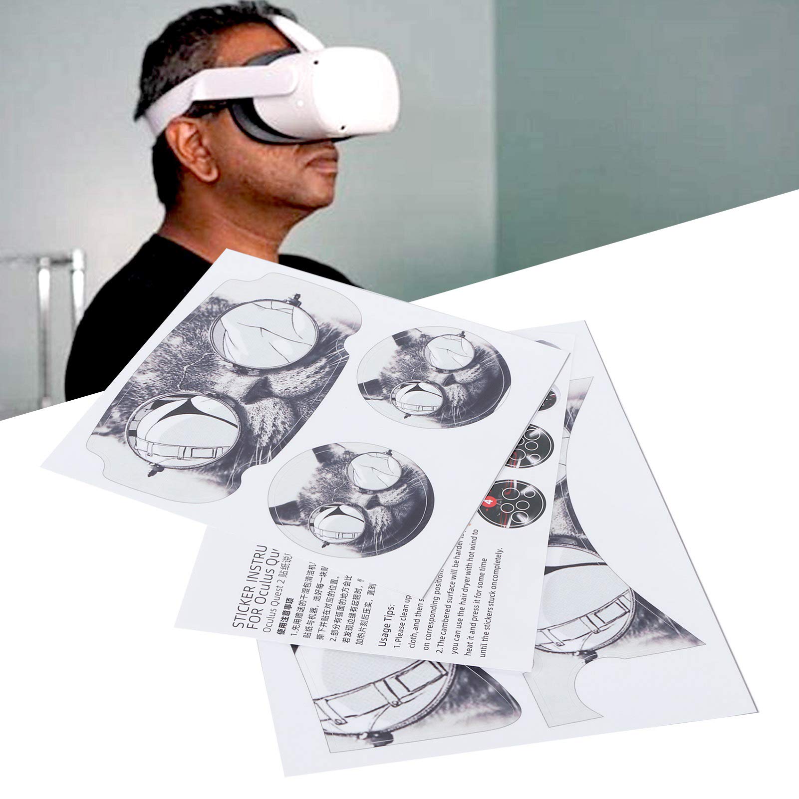 Vr Protective Sticker, Lightweight Easy to Paste Vr Controller Headset Stickers Ultra Thin for Vr Gaming for Daily Use(Sunglasses cat)