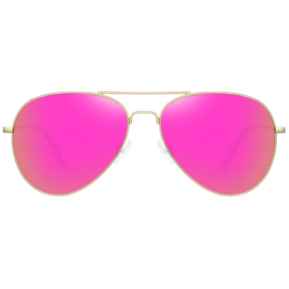 WOWSUN Classic Polarized Aviator Sunglasses for Women Men (Golden Frame Purple Pink Mirrored Lens)