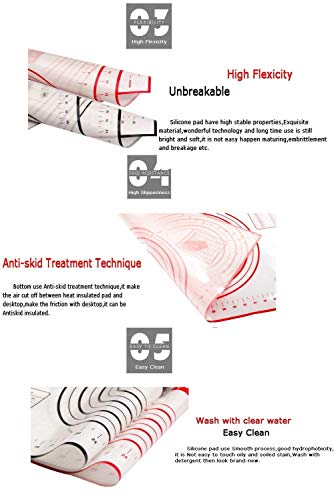 ZCHING Silicone Pastry Measurement Not-Slip Rolling Dough Mats for Baking (red), 24“L x 16“W