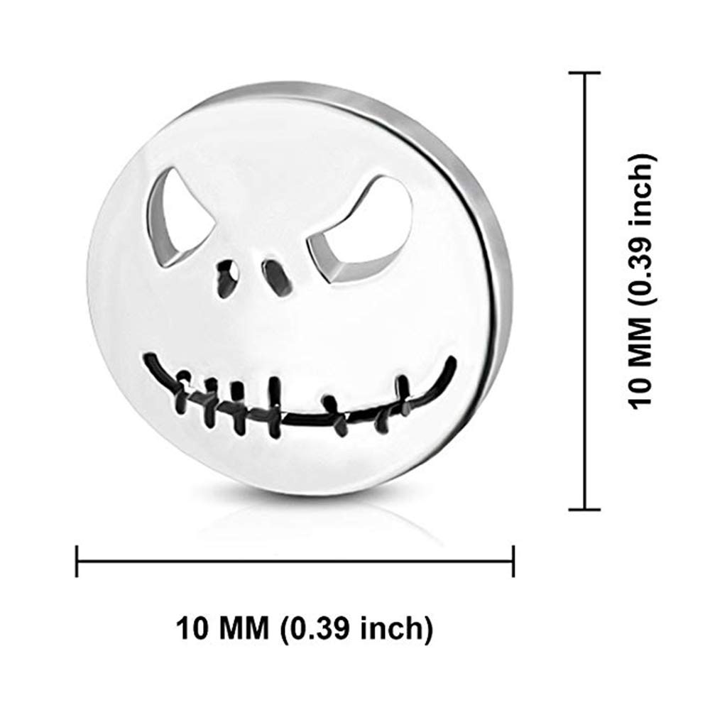 SIISPRI Stainless Steel Black/Silver Jack Skellington Cut-Out Round Circle Button Stud Post Earrings(10mm) (SilverER0026)