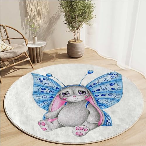 Round Chair Mat for Hard Floors Rabbit Floor Protectors for Chairs White Grey Office Chair Mat with Lip for Carpets 4 FT